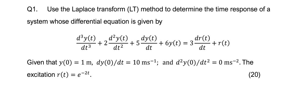 Solved Q1. ﻿Use the Laplace transform (LT) ﻿method to | Chegg.com