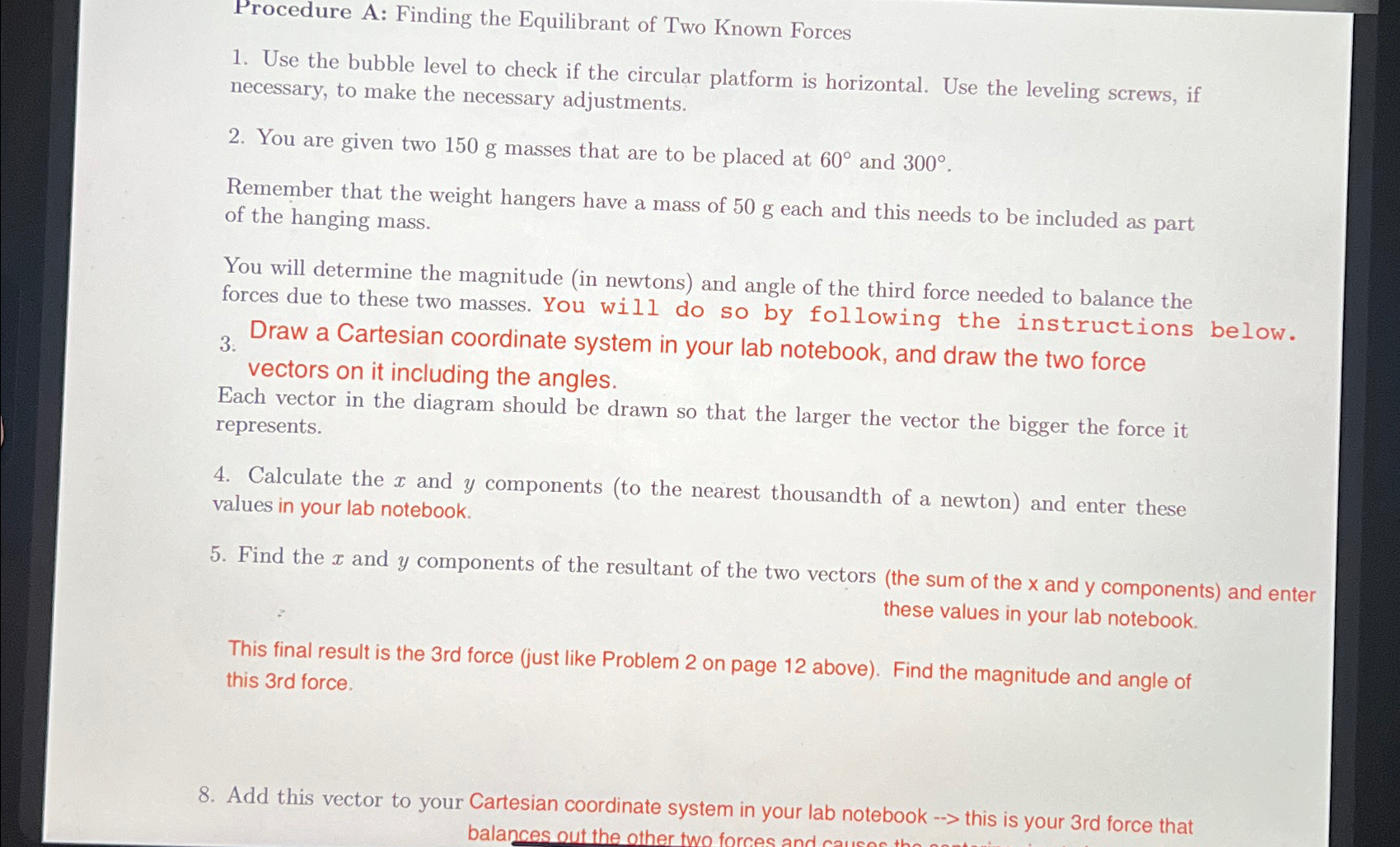 Solved Procedure A: Finding the Equilibrant of Two Known | Chegg.com