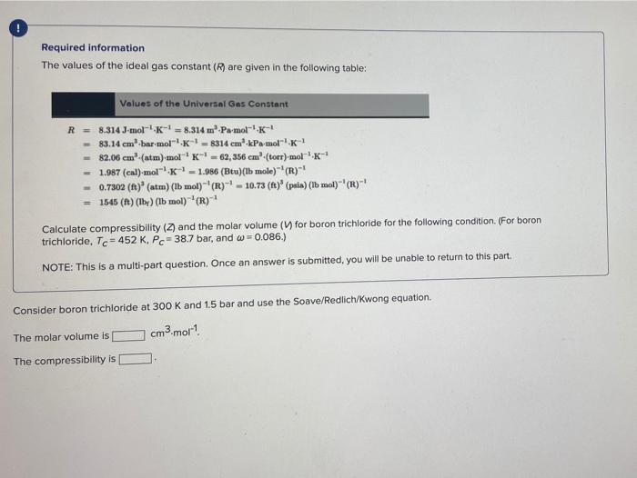 Solved Required information The values of the ideal gas | Chegg.com
