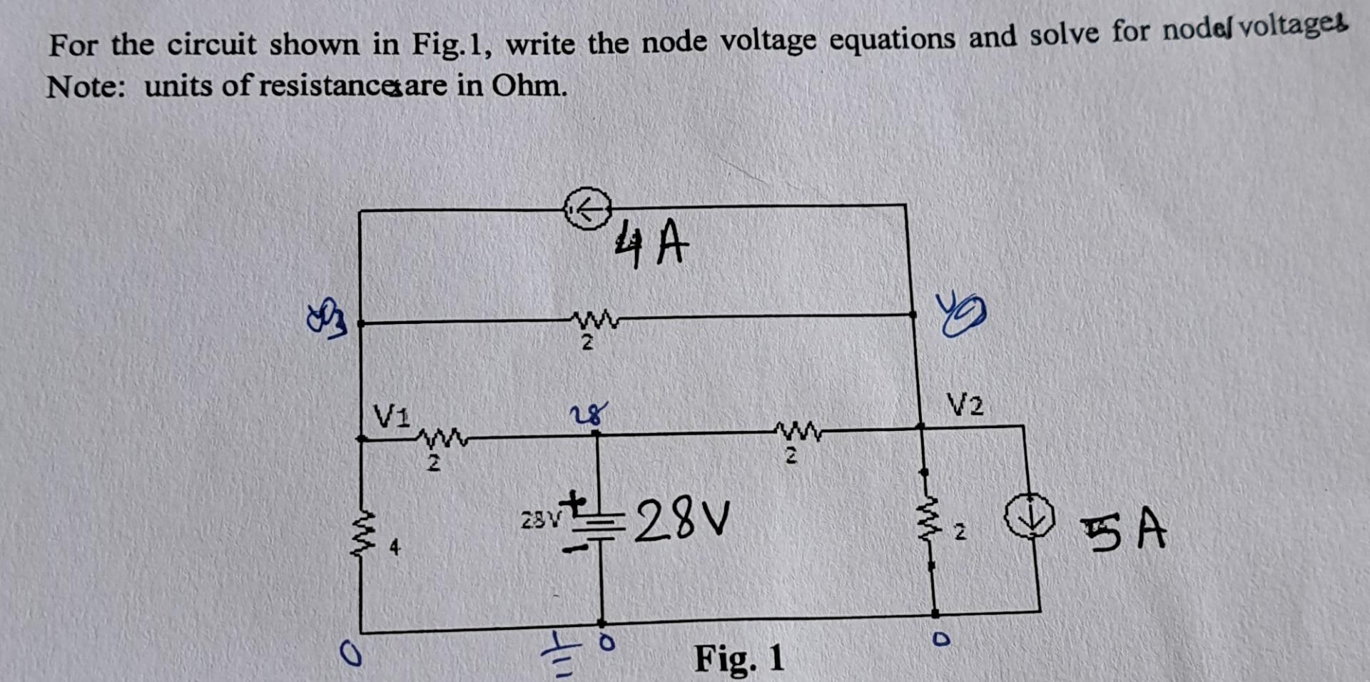 Solved For the circuit shown in Fig.1, write the node | Chegg.com