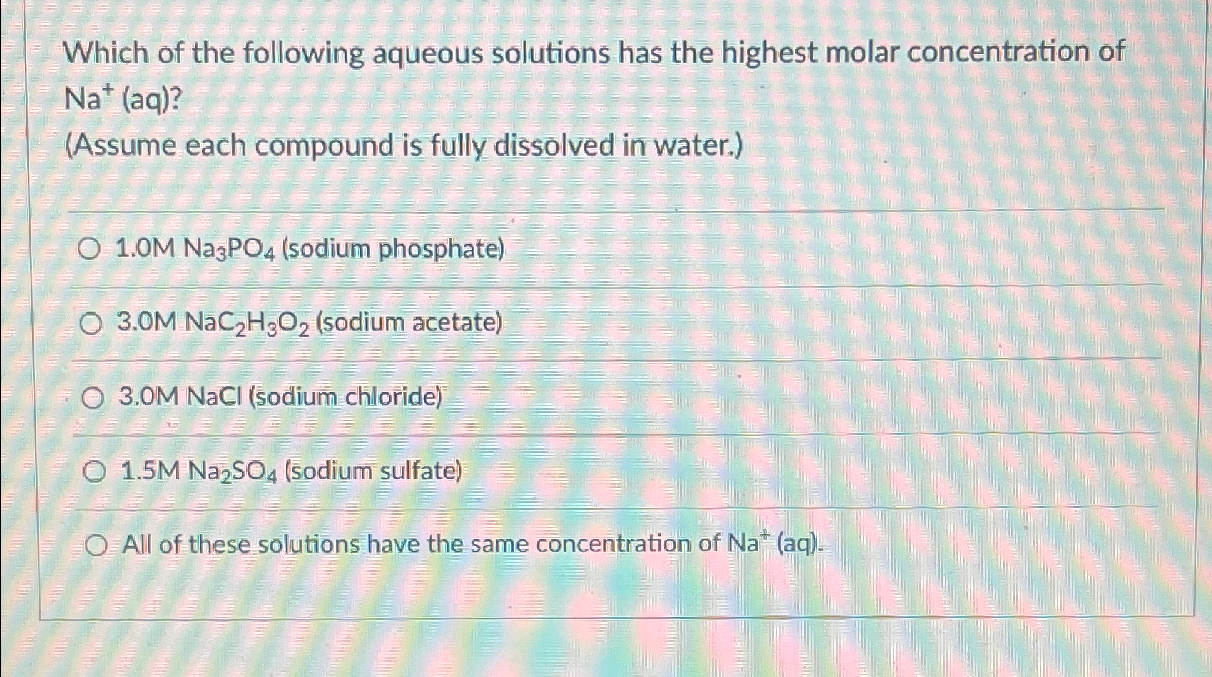 Solved Which of the following aqueous solutions has the | Chegg.com