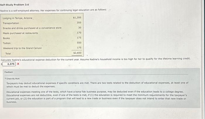 Solved Self-Study Problem 3.6 Nadine is a self-employed | Chegg.com Solved Self-Study Problem 3.6 Nadine is a self-employed | Chegg.com