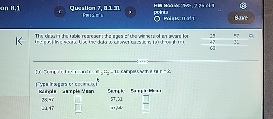 Solved on 8.1Question 7, 8.1.31HW Score: 25%,2.25 ﻿of 9Part | Chegg.com