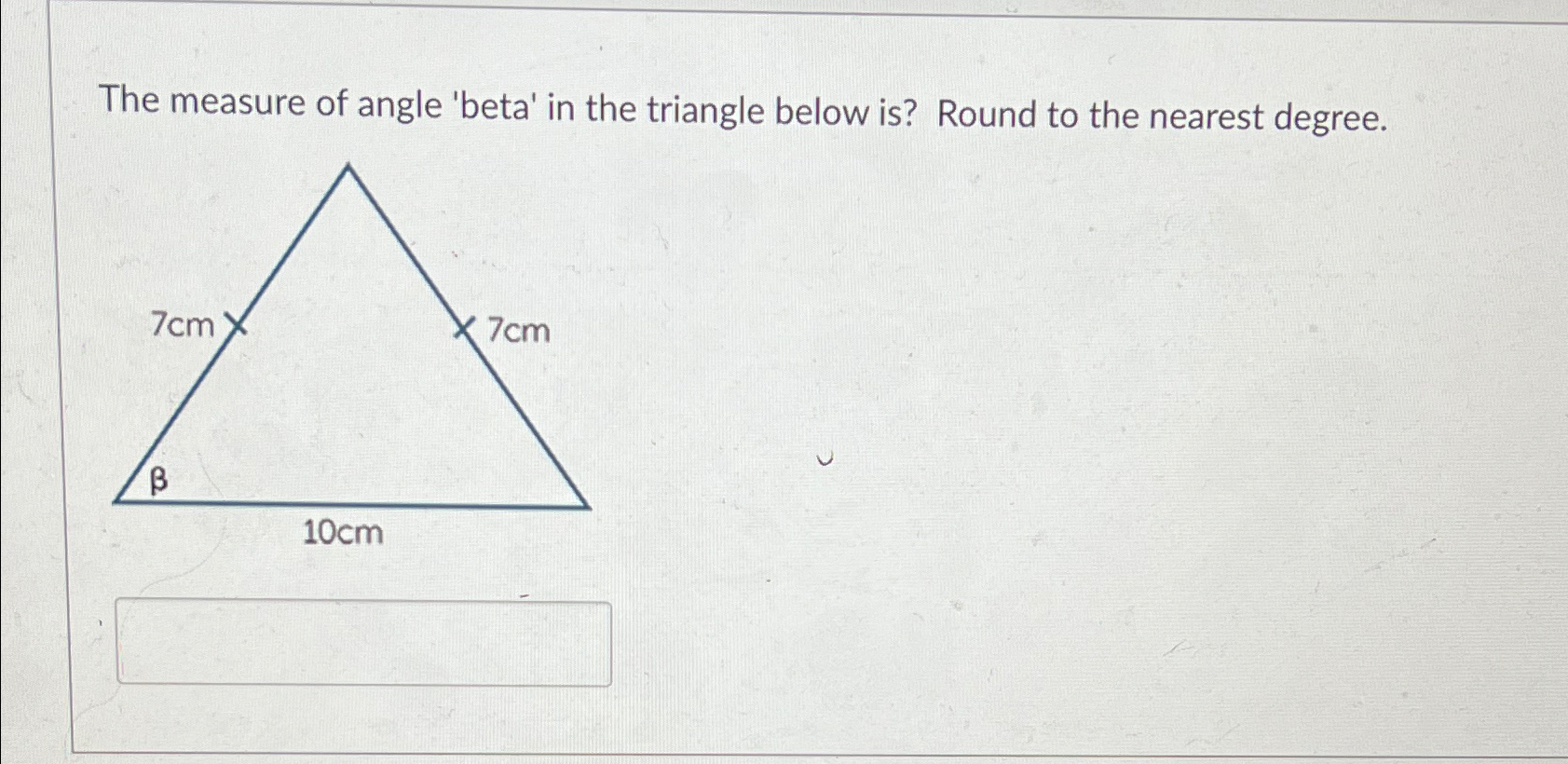 Solved The measure of angle 'beta' in the triangle below is? | Chegg.com