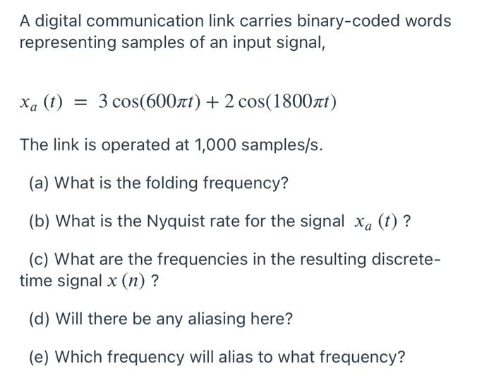Solved A digital communication link carries binary-coded | Chegg.com