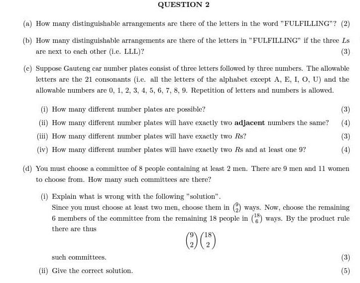 Solved QUESTION 2(a) ﻿How many distinguishable arrangements | Chegg.com