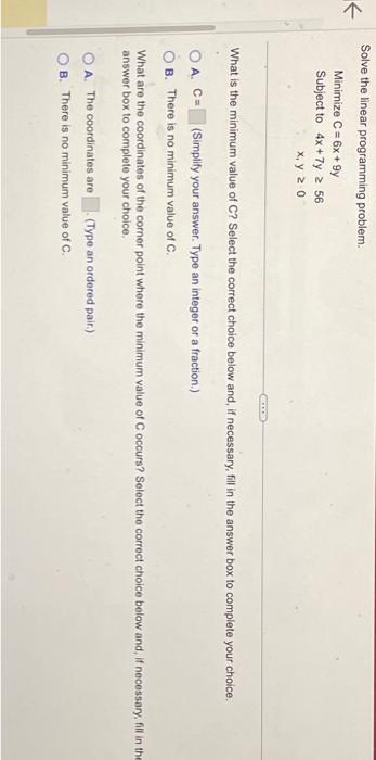 Solved Solve the linear programming problem. Minimize | Chegg.com