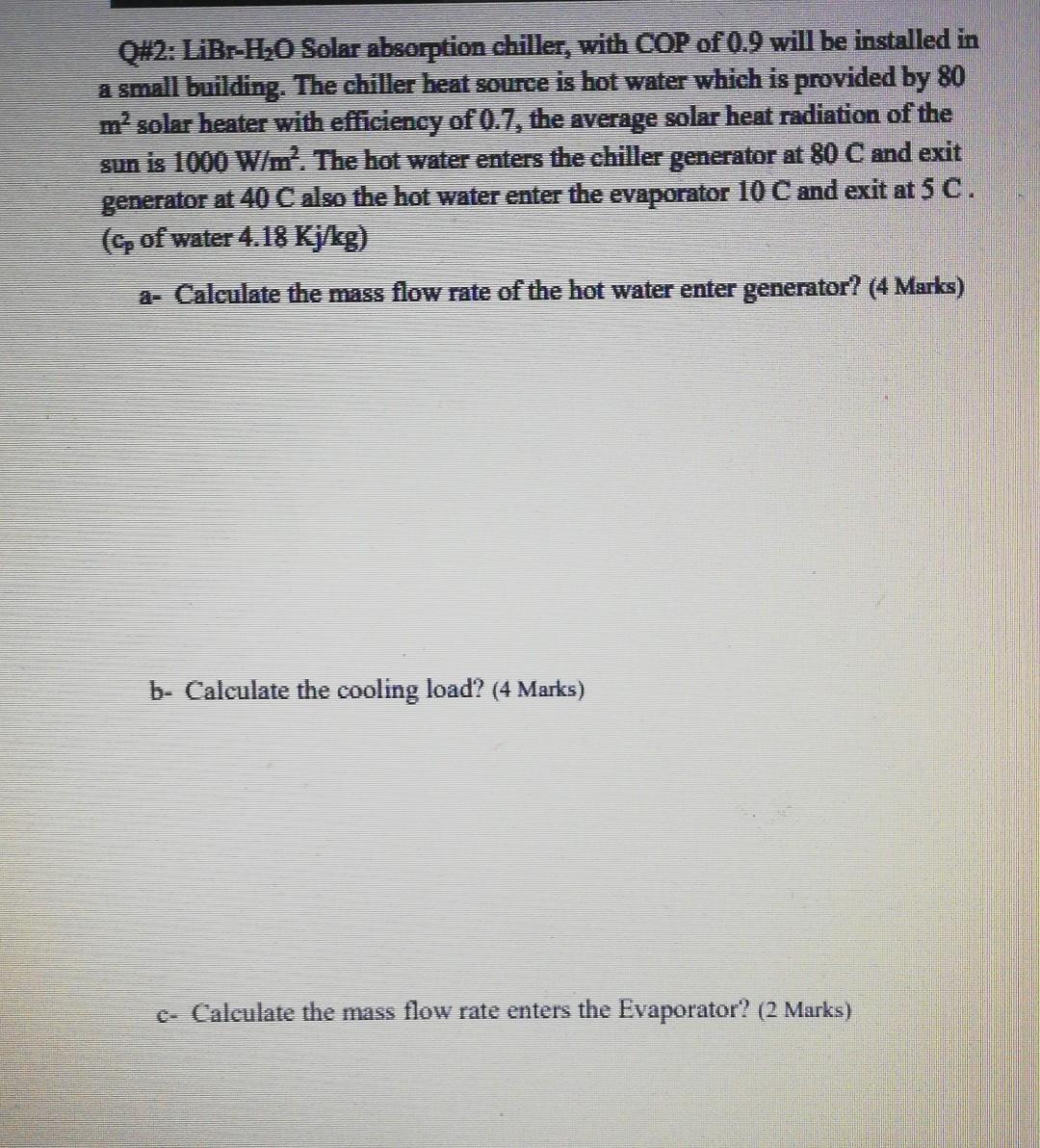 Solved Qll2: LBr2H2O solar absorption chiller, with COP of | Chegg.com