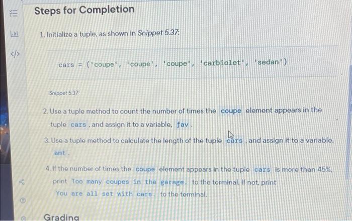 Solved Using Tuple Methods Scenario Given a Tuple, find out | Chegg.com