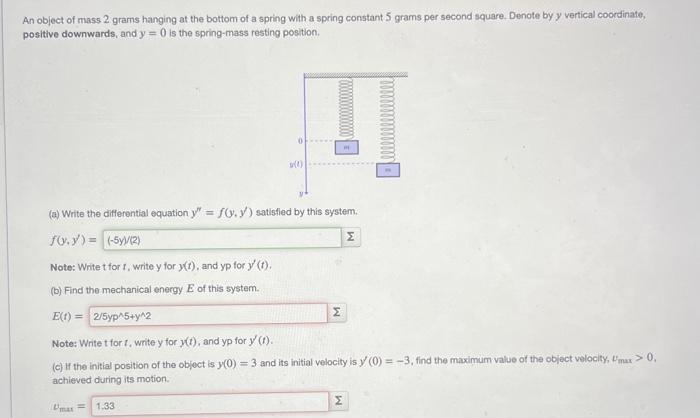 Solved An object of mass 2 grams hanging at the bottom of a | Chegg.com