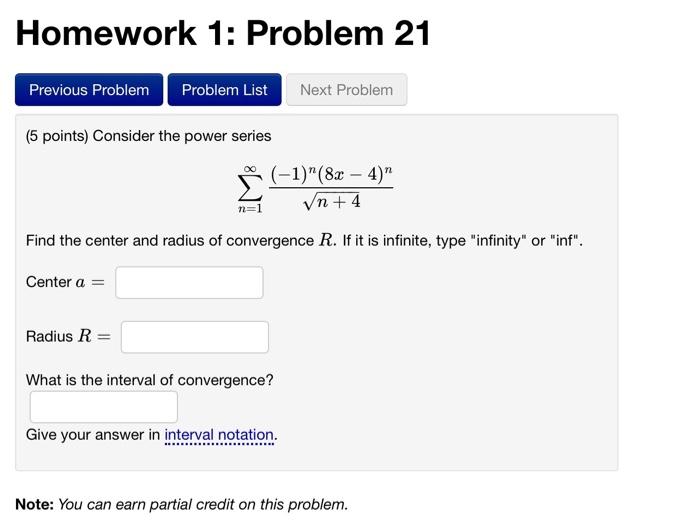 Solved (5 points) Consider the power series | Chegg.com