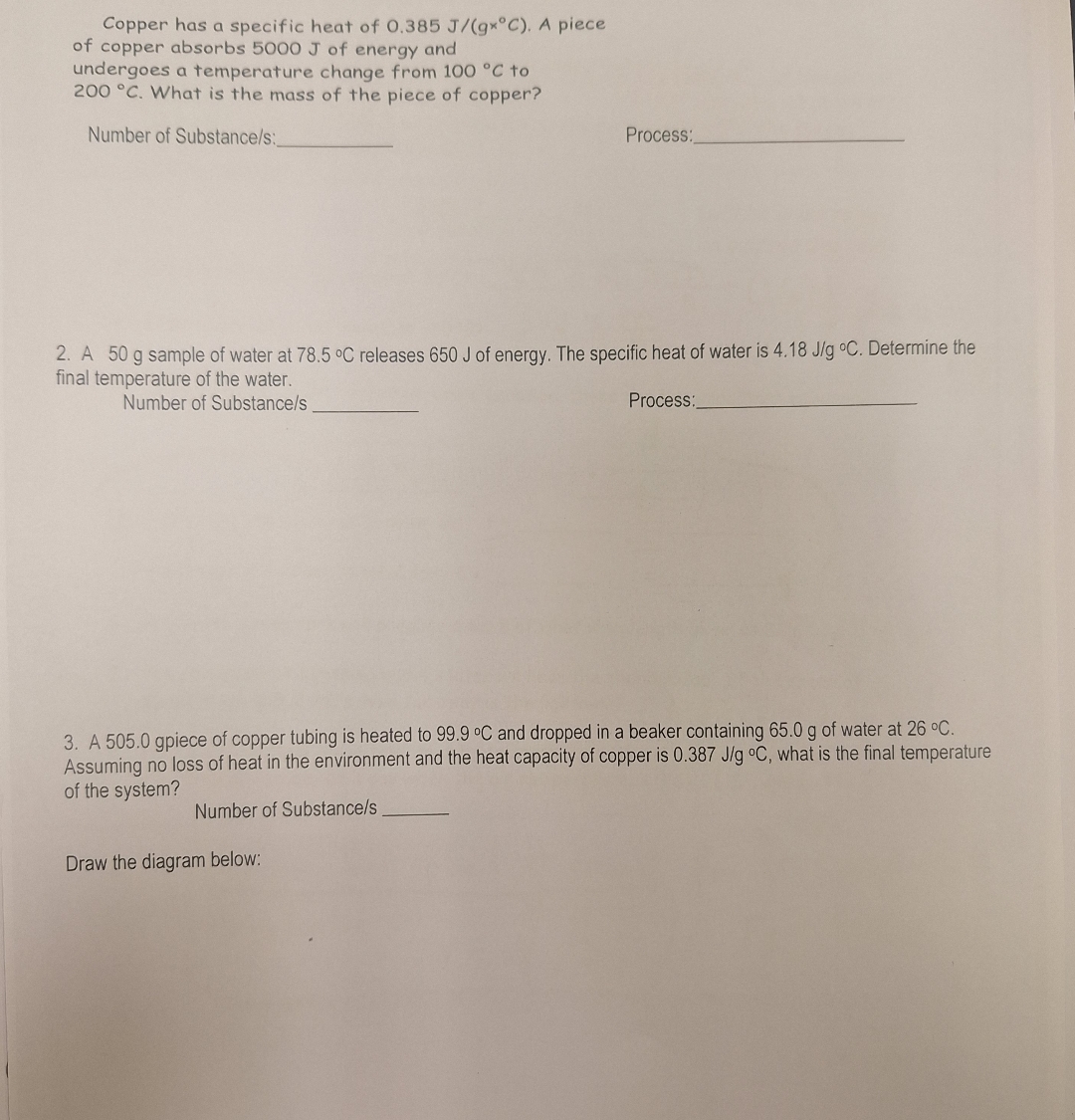 Solved Copper has a specific heat of 0.385Jg×°C. ﻿A pieceof | Chegg.com