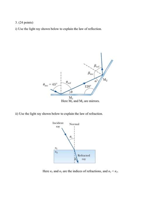 Solved 3. (24 points) i) Use the light ray shown below to | Chegg.com