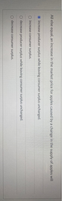 Solved All else equal, an increase in the market price for | Chegg.com