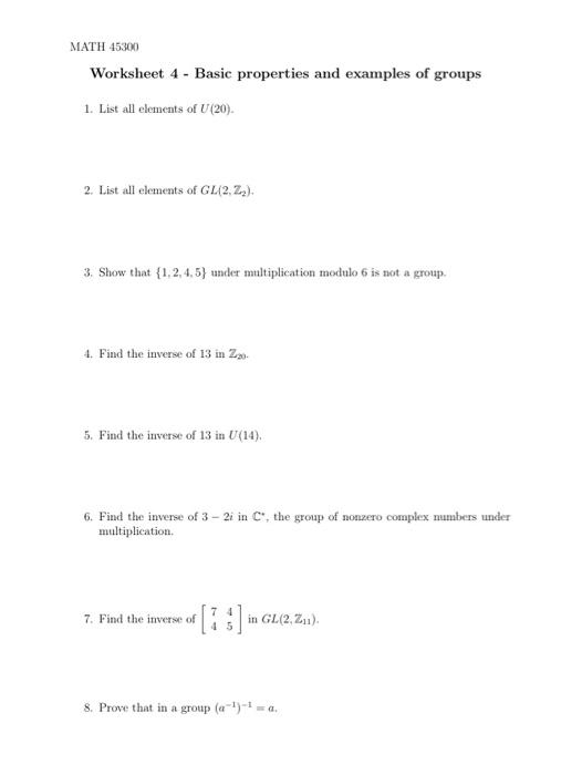 Solved MATH 45300 Worksheet 4 - Basic properties and | Chegg.com