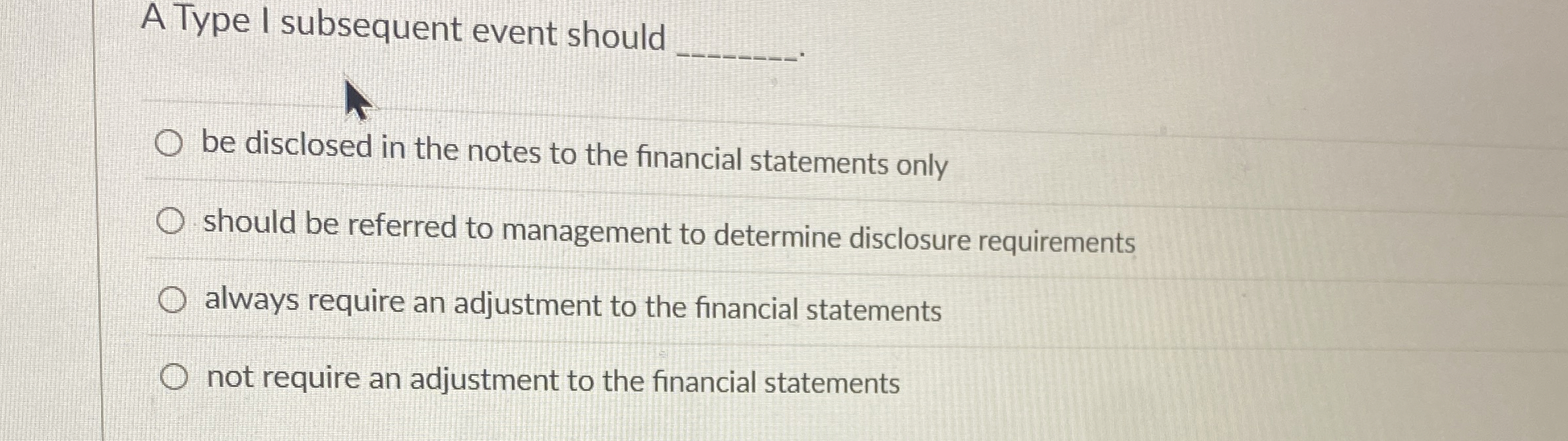 Solved A Type I subsequent event should q,be disclosed in | Chegg.com