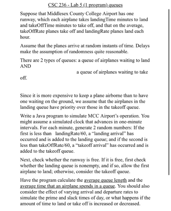 Solved CSC 236 - Lab 5 (1 program) queues Suppose that | Chegg.com