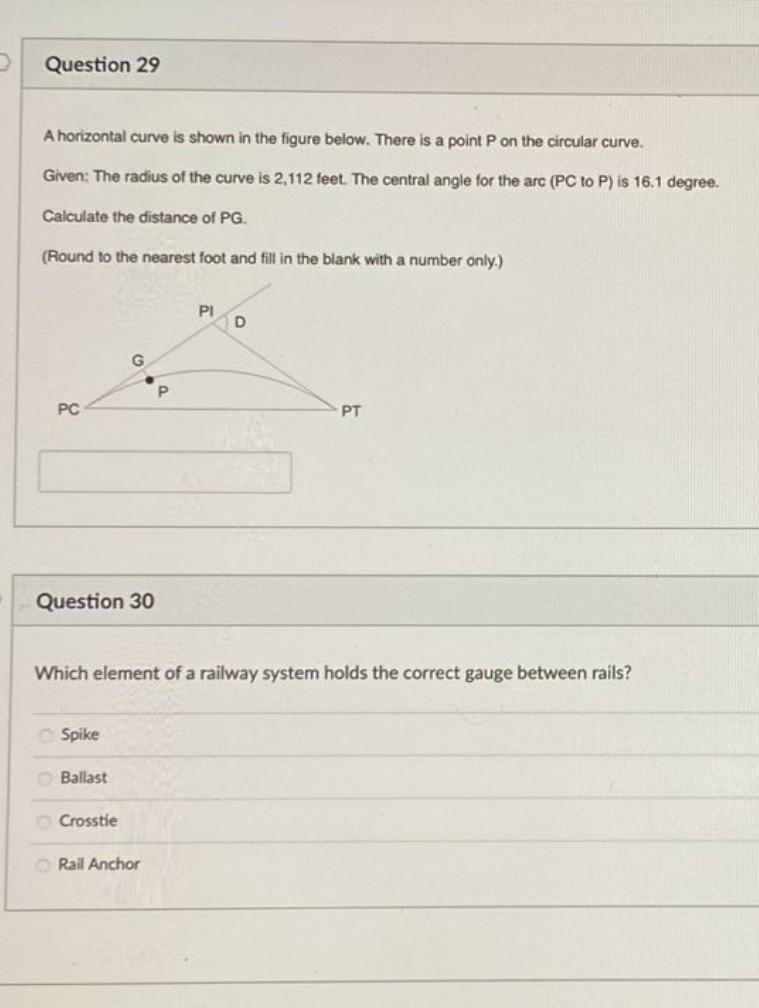 Solved Question 29 A horizontal curve is shown in the figure | Chegg.com