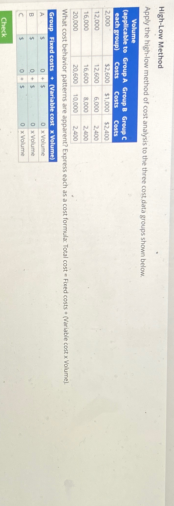 High-Low MethodApply the high-low method of cost | Chegg.com
