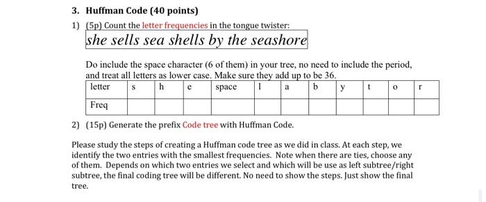 Solved 1) (5p) Count the letter frequencies in the tongue | Chegg.com