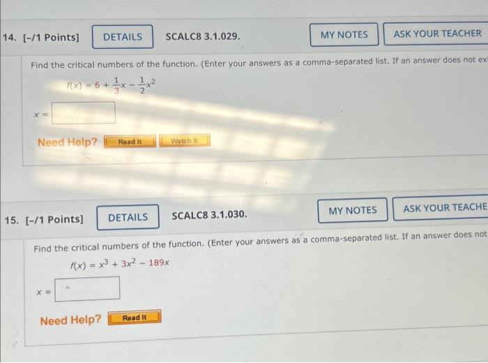 Solved f(x)=6+31x−21x2x= [-/1 Points] SCALC8 3.1.030. Find | Chegg.com