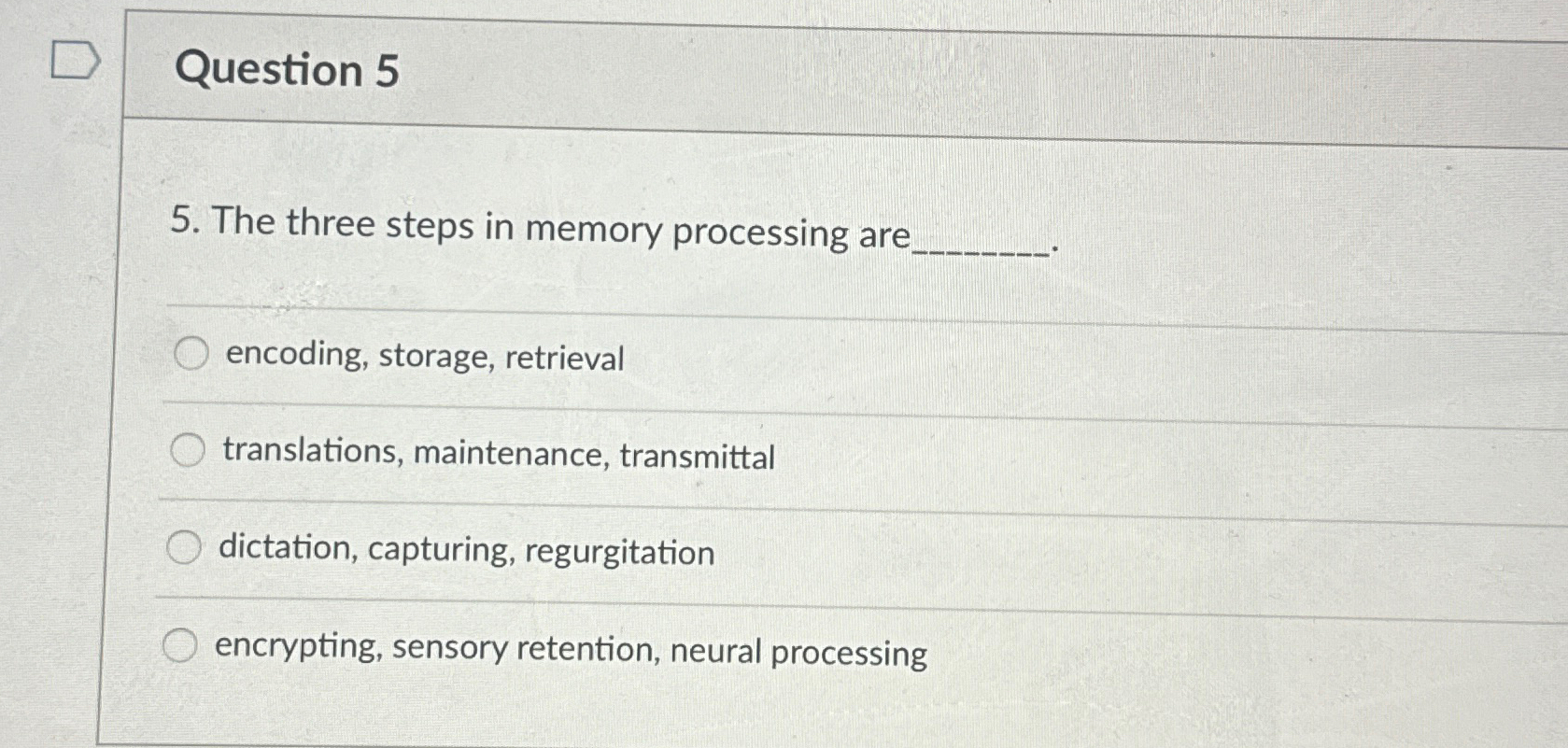 Solved Question 55. ﻿The three steps in memory processing | Chegg.com