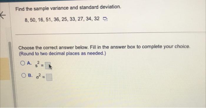 Solved Find the sample variance and standard deviation. | Chegg.com