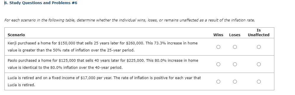 Solved Study Questions and Problems #6For each scenario in | Chegg.com