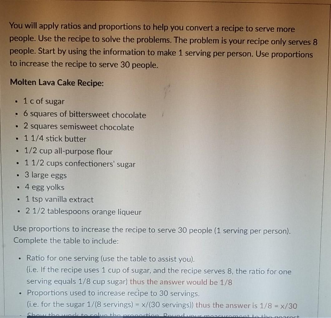 Solved You will apply ratios and proportions to help you | Chegg.com