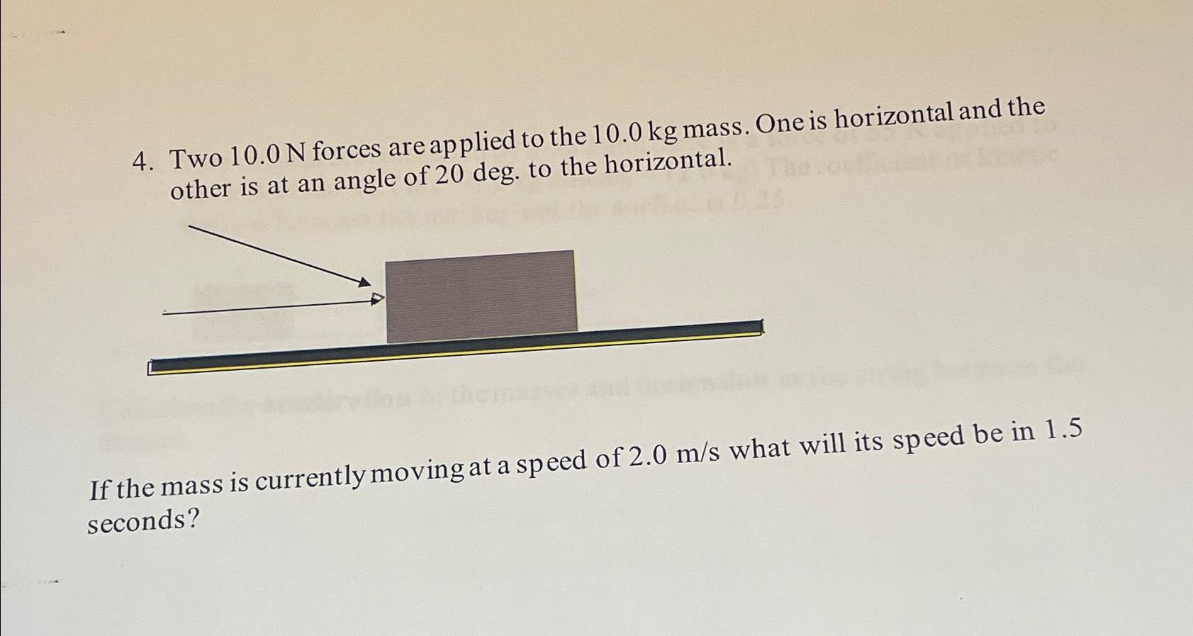 Solved Two 10.0N ﻿forces are applied to the 10.0kg ﻿mass. | Chegg.com