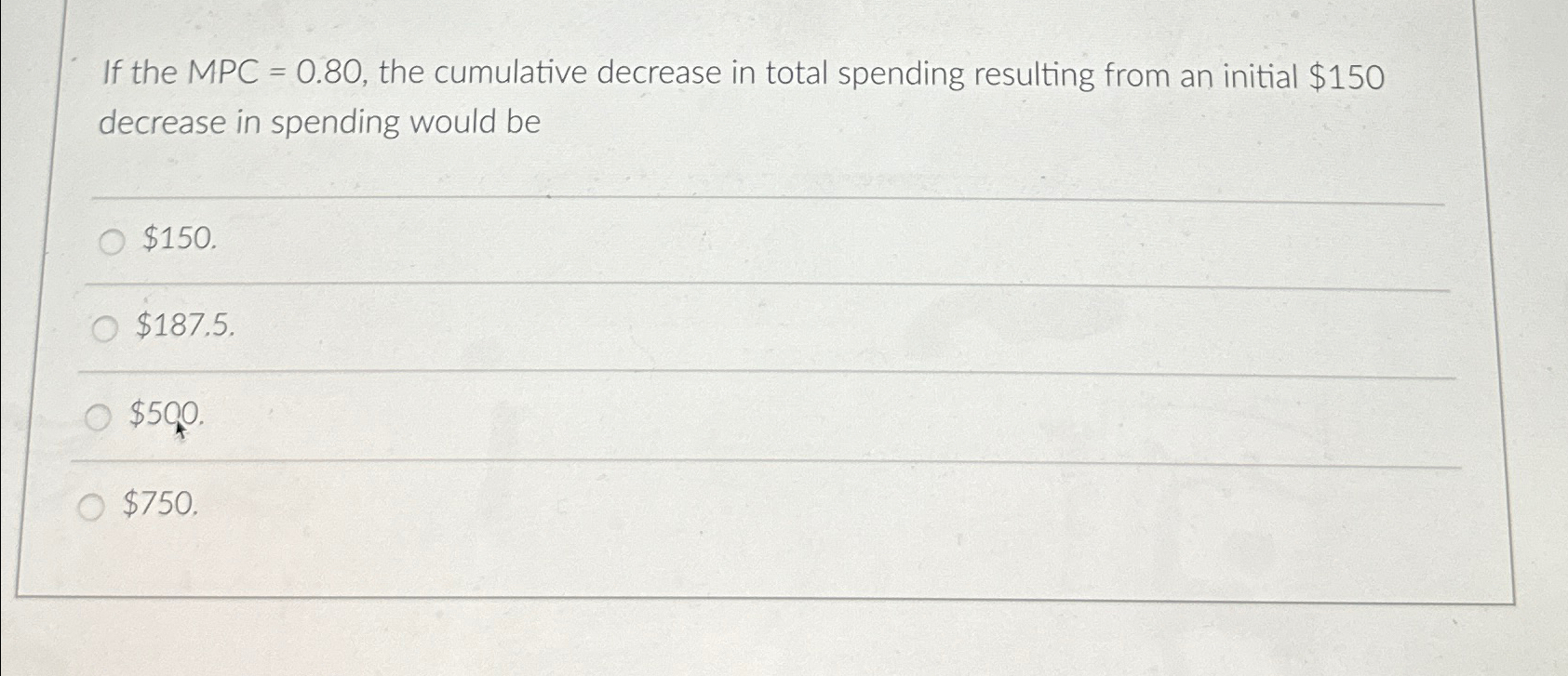 Solved If the MPC =0.80, ﻿the cumulative decrease in total | Chegg.com