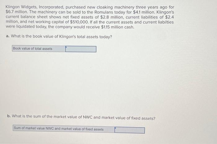 Solved Klingon Widgets, Incorporated, purchased new cloaking | Chegg.com