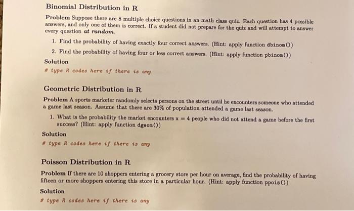 Solved Binomial Distribution in R Problem Suppose there are | Chegg.com