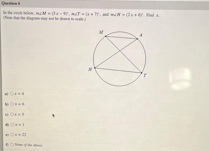 Solved In the circle below, m∠M=(5x−9)∘,m∠T=(x+7)∘, and | Chegg.com