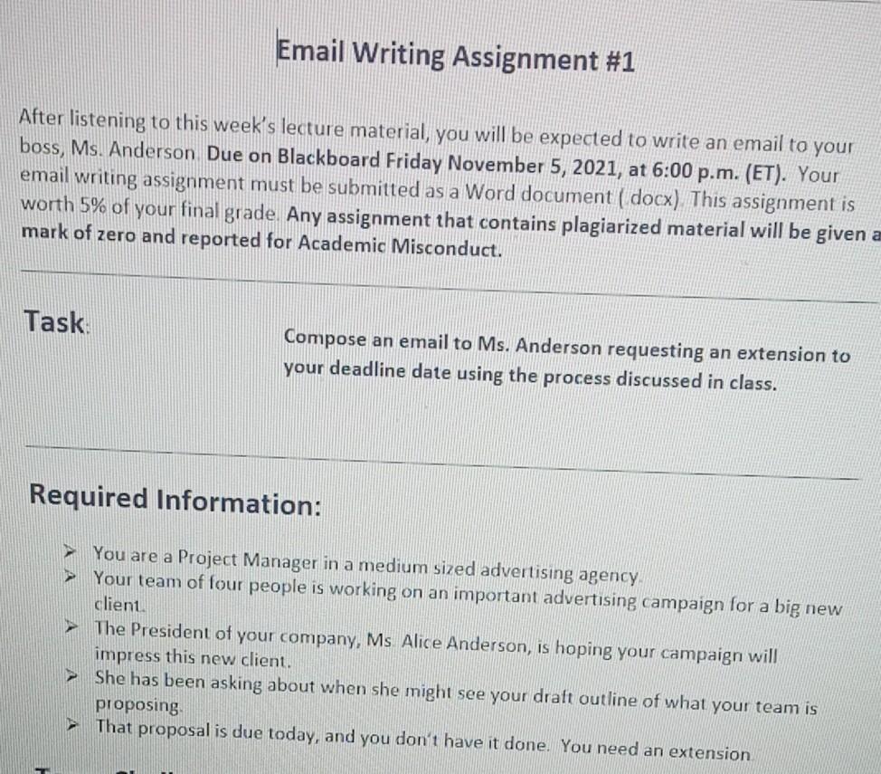 Solved Email Writing Assignment #1 After listening to this | Chegg.com