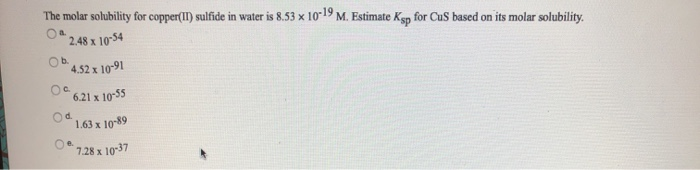 Solved The molar solubility for copper(II) sulfide in water | Chegg.com