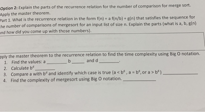 Solved Option 2: Explain the parts of the recurrence | Chegg.com