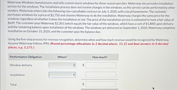 Solved Waterway Windows manufactures and sells custom storm | Chegg.com