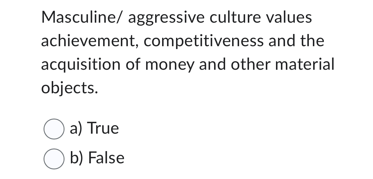 Solved Masculine/ ﻿aggressive culture values achievement, | Chegg.com