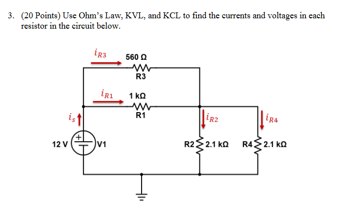Solved Use Ohm's Law, KVL, ﻿and KCL to find the currents and | Chegg.com