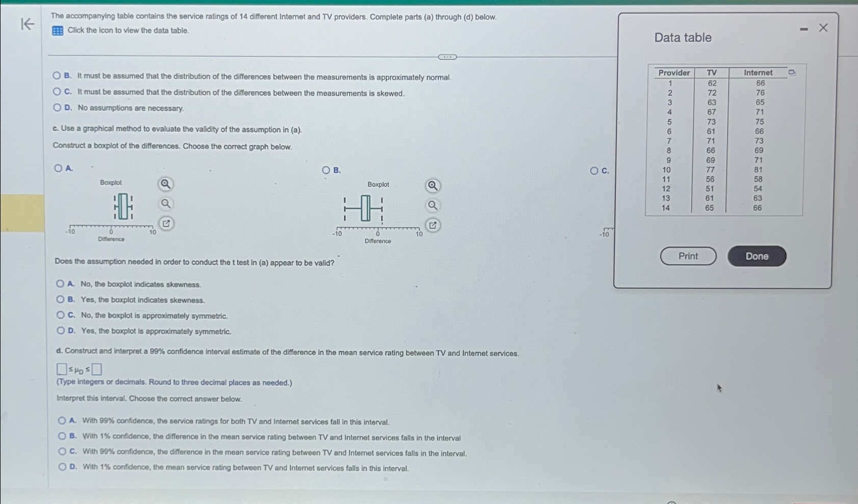 The accompanying table contains the service ratings | Chegg.com