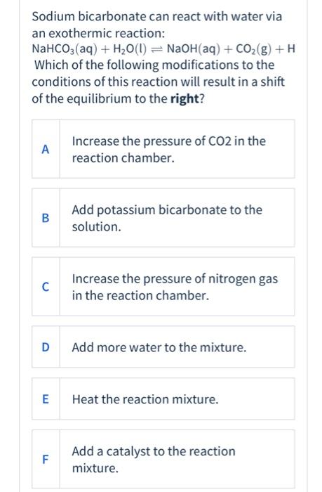 Solved Sodium bicarbonate can react with water via an | Chegg.com