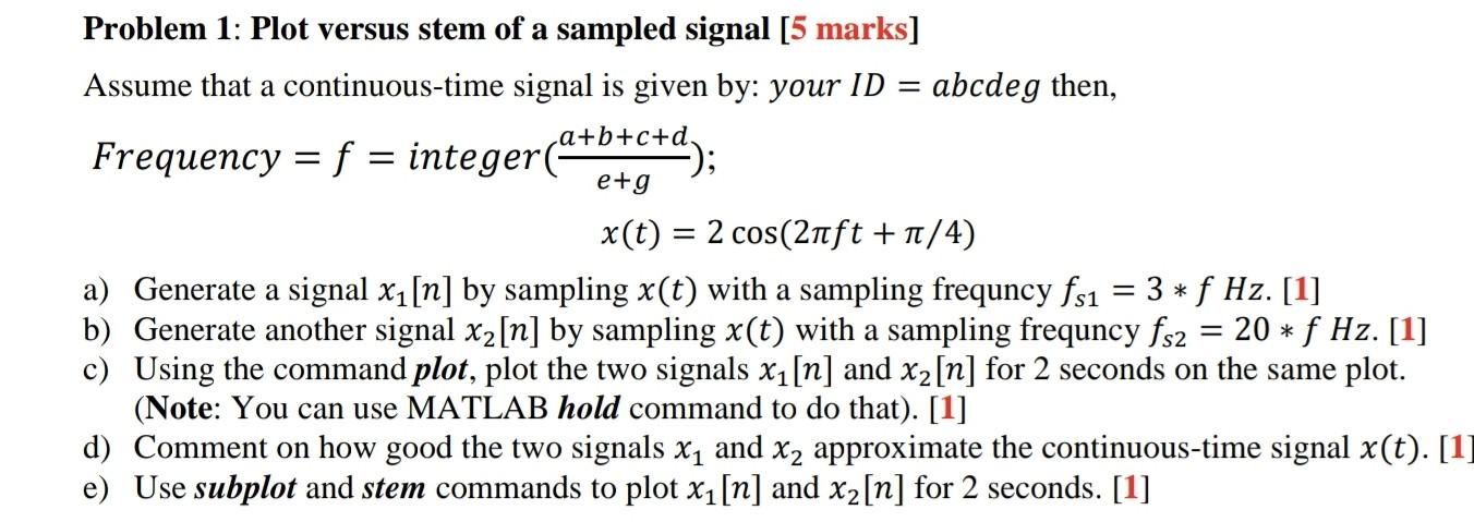 Solved Problem 1: Plot versus stem of a sampled signal [5 | Chegg.com