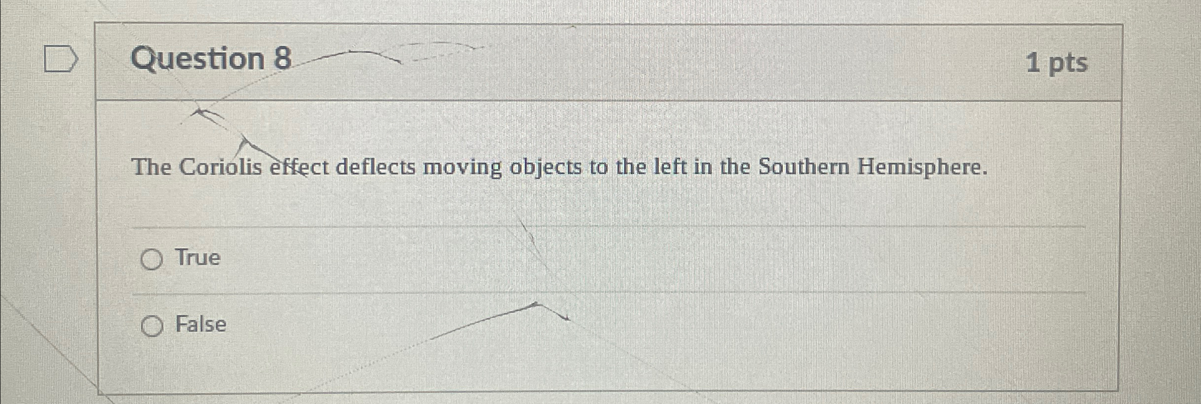 Solved Question 81ptsThe Coriolis effect deflects moving | Chegg.com