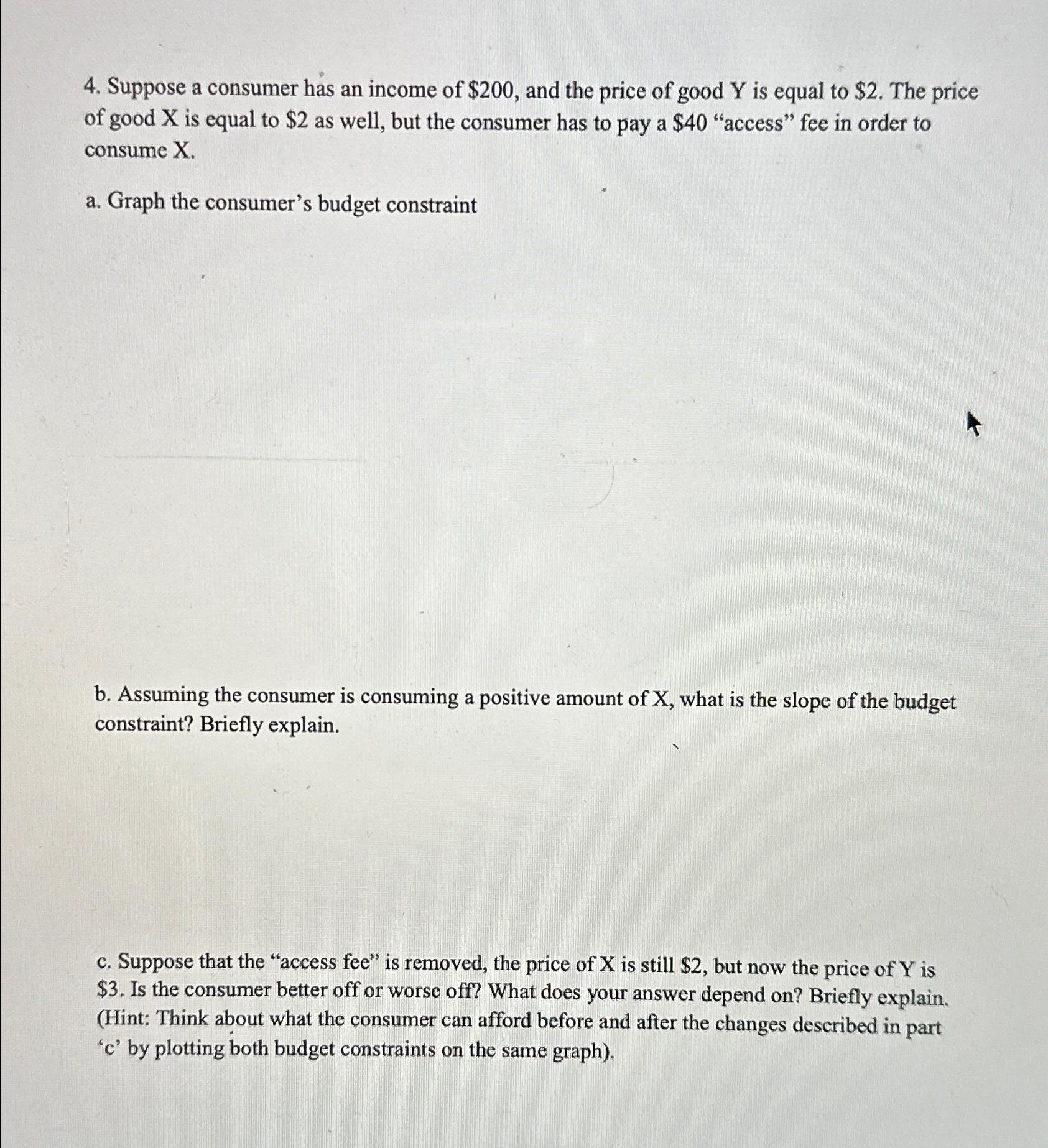Solved Suppose a consumer has an income of $200, ﻿and the | Chegg.com