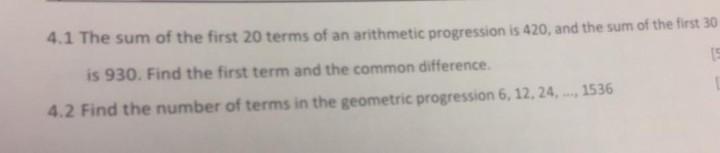 Solved 4.1 The sum of the first 20 terms of an arithmetic | Chegg.com