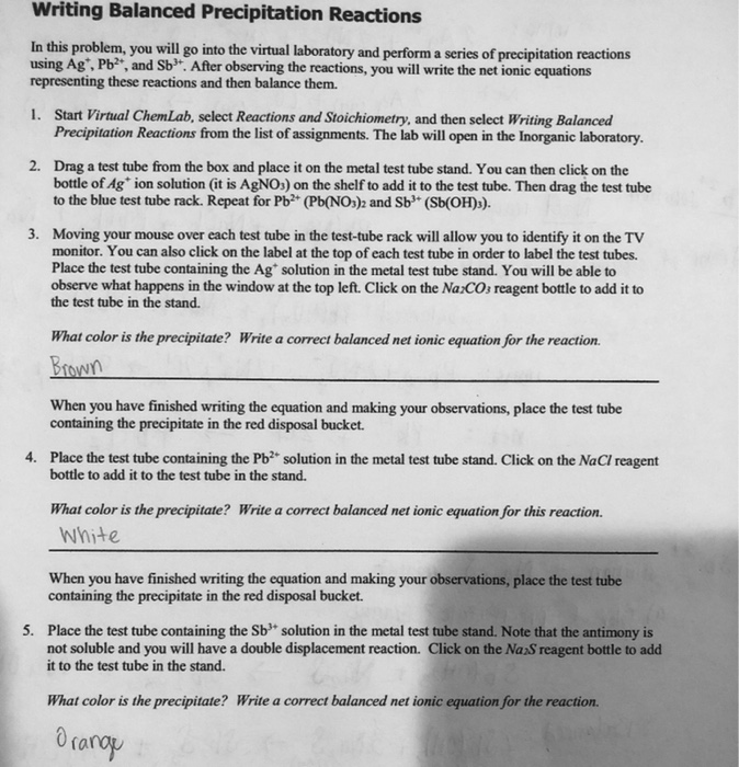 Solved Writing Balanced Precipitation Reactions In this | Chegg.com