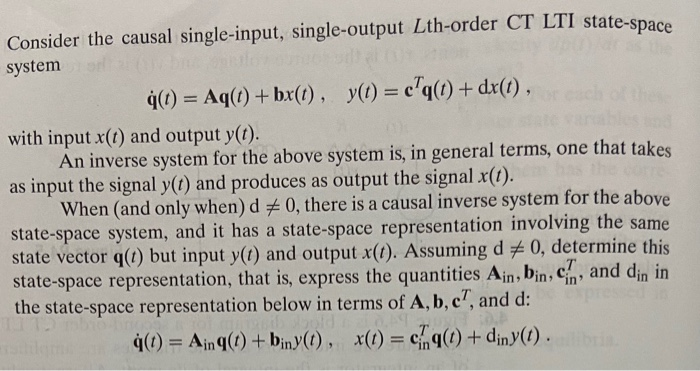 Solved Consider the causal single-input, single-output | Chegg.com