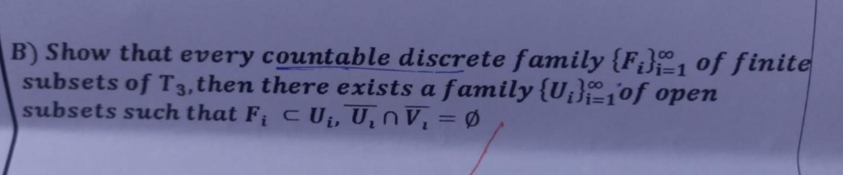 Solved B) Show that every countable discrete family {Fi}i=1∞ | Chegg.com