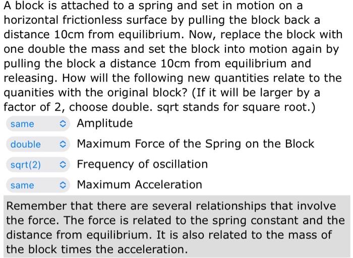 Solved A block is attached to a spring and set in motion on | Chegg.com